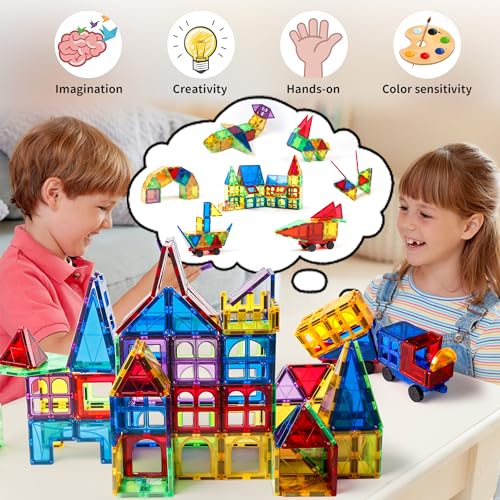 MAGBLOCK 120 PCS Magnetic Blocks, Magnetic Tiles Building Blocks for Kids Toys Magnet Toys Set ...