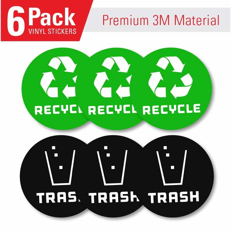 Recycle and Trash bin Logo Stickers (6 Pack Green) 4in x 4in - Organize ...