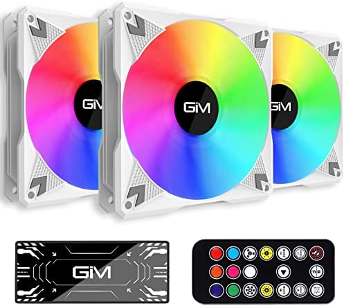 GIM RGB PC Fan 3 Pack 120mm,White RGB Case Fans 5V-3PIN Motherboard ...