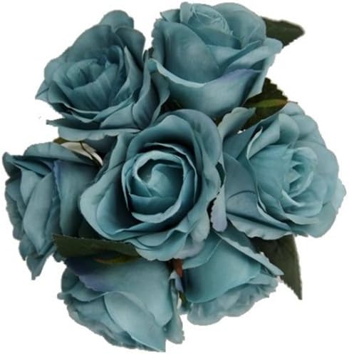 31cm Artificial Teal Blue Rose Bouquet / Bundle with 7 large flower ...