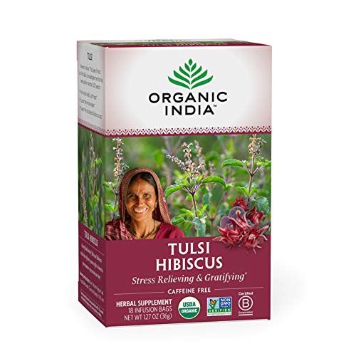 Organic India Tulsi Hibiscus Herbal Tea - Stress Relieving & Gratifying, Immune Support ...