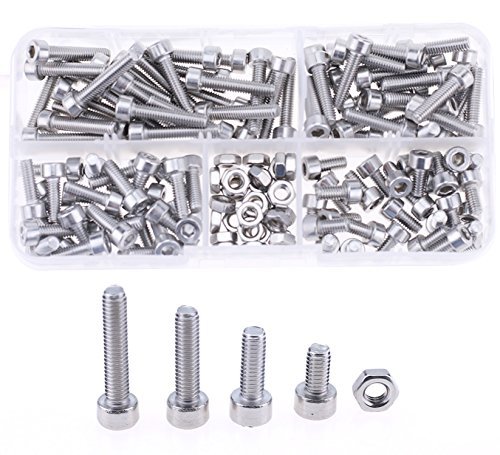 Hilitchi 180pcs M4 Stainless Steel Hex Socket Head Cap Screws Nuts Assortment Kit with Box (M4 ...
