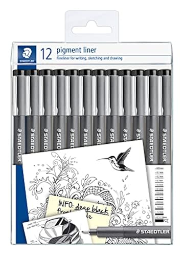 STAEDTLER 308-9 TB12 Pigment Liner Pens - Assorted Line Widths, Black ...