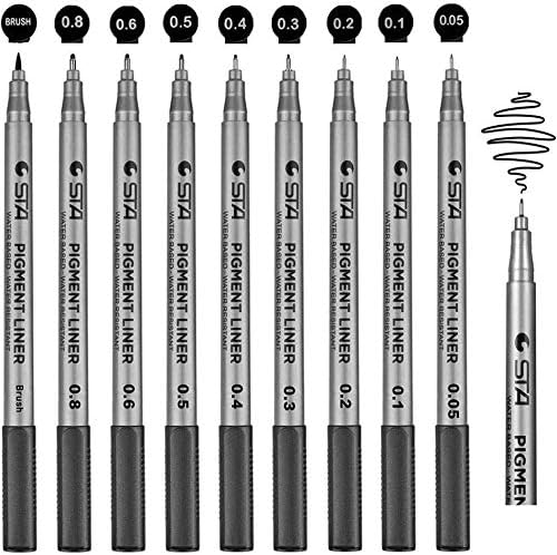 Precision Micro-Line Pens, Set of 9 Black Micro-Pen Fineliner Ink Pens ...