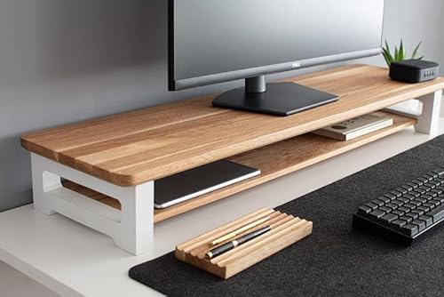 carpentray 80cm Long Wooden Computer Monitor Stand, Monitor Riser Desk ...