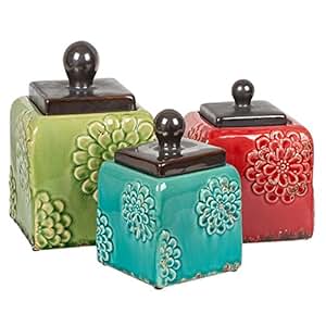 Amazon.com: 3 Piece Ceramic Antique Square Canister Set: Home & Kitchen