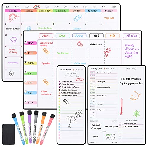 POPRUN Magnetic Weekly Planner Whiteboard Family Calendar for Fridge ...
