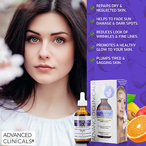 Advanced Clinicals Hyaluronic Acid Face Serum Skin Care Facial Moisturizer To Restore Skin, Anti ...