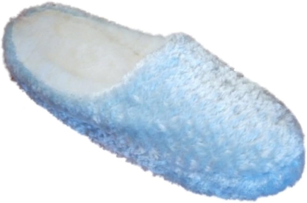 Amazon.com | Womens Plush Blue Slide On Slippers Fuzzy Clog Style House ...
