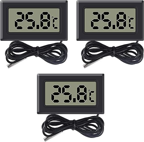 ECVV 3pcs Digital LCD Thermometer Temperature Monitor with External Probe for Fridge Freezer ...