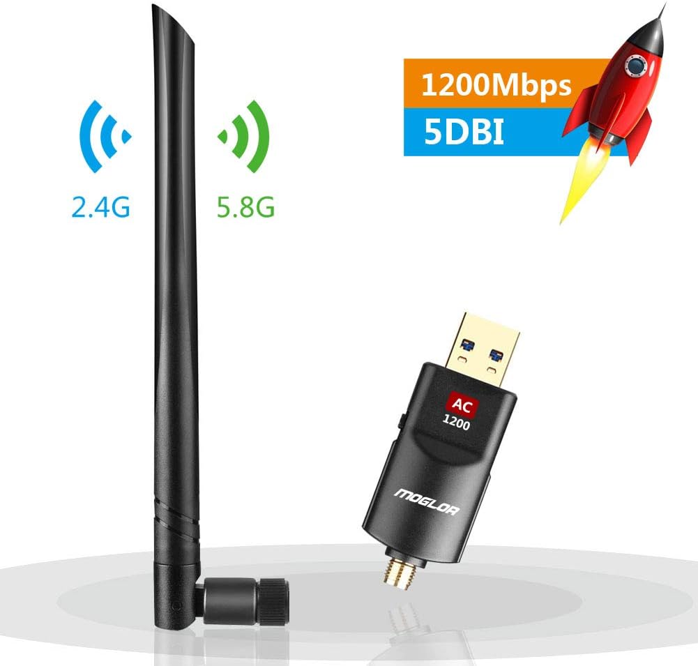 Clé WiFi USB Dongle Adaptateur sans fil 1200Mbps 5dBi Double Bande (5G/867Mbps + 2.4G/300Mbps ...