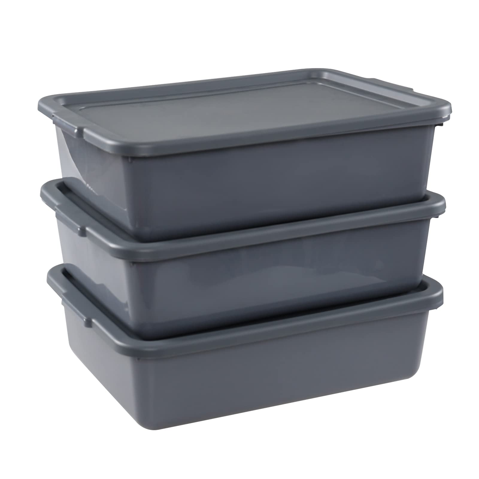 Lesbin 3-Pack 13 L Plastic Commercial Tote Box with Lid, Bus Tubs/Bus ...