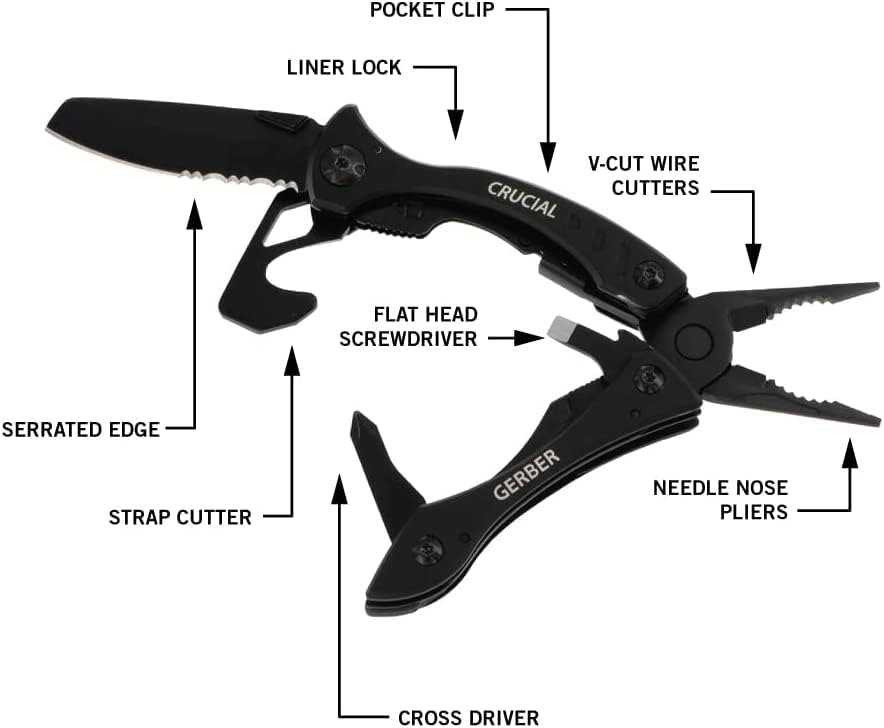 Gerber Gear Crucial EDC Multitool Pocket Knife With Clip And Strap ...