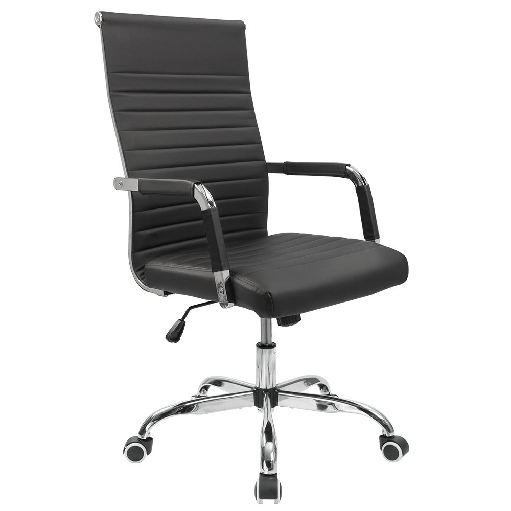 Furmax Ribbed Office Desk Chair Mid-Back PU Leather Executive ...