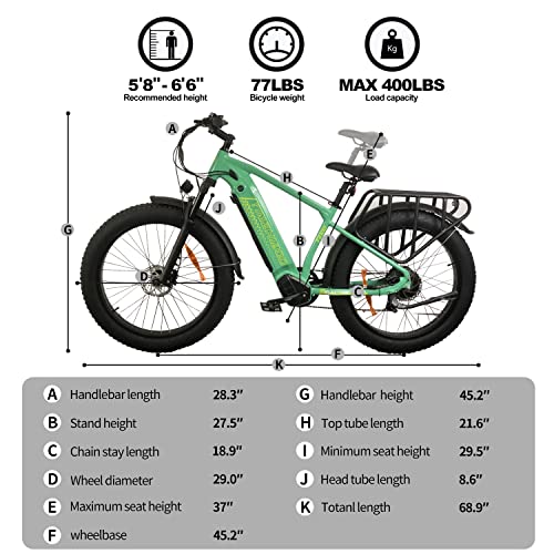 YinZhiBoo Electric Bike for Adults 750W BAFANG Motor 26'' Fat Tire Ebike with 48V 17.5Ah ...