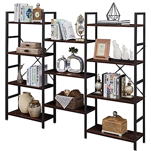 SUPERJARE Triple Wide 4-Tier Bookshelf - Walnut | Pricepulse