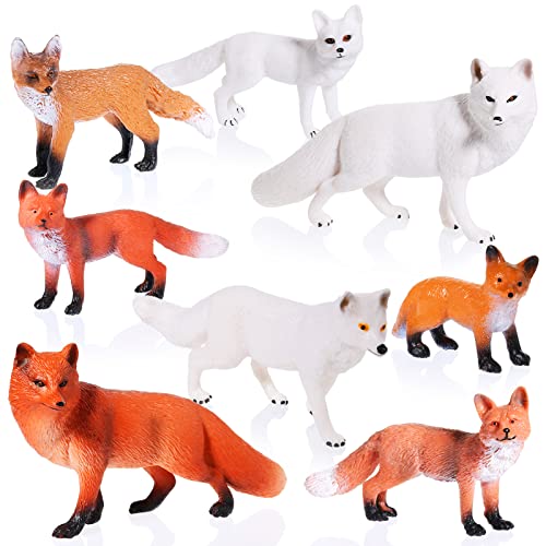 8 Pieces Fox Animal Toy Figures Set Realistic Arctic Fox Red Foxes ...