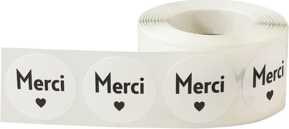 White Merci Stickers, 25 mm 1 Inch Circle Labels 500 Pack – BigaMart