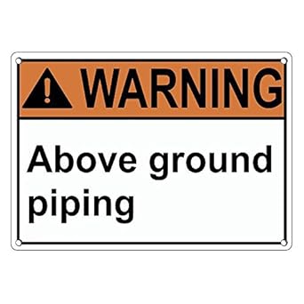 Weatherproof Plastic ANSI Warning Above Ground Piping Sign with English ...