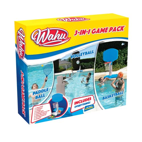 WAHU 3-in-1 Pool Sports Game Pack with Basketball and Hoop, Volleyball ...