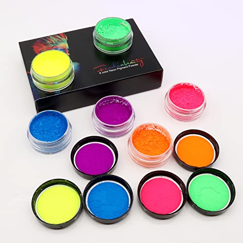 FindinBeauty Neon Pigment Eyeshadow Powder UV Glow Blacklight 6 Mixed ...