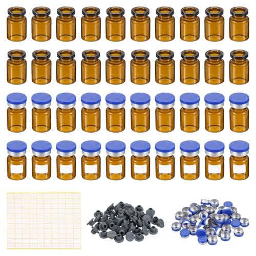 PATIKIL 5ml Sample Vials, 100 Pack Lab Empty Vials with Butyl Rubber ...
