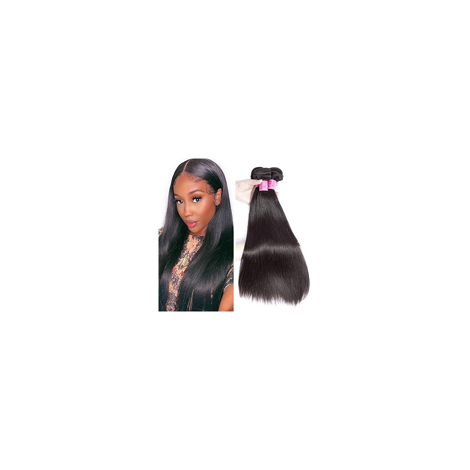 Brazilian Straight Human Hair Bundles (20 22 24 Inch) Straight Bundles 10A Unprocessed Virgin ...