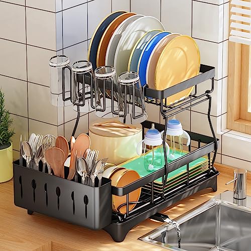 Dish Drying Rack - 2 Tier Dish Rack and Drainboard for Apartment ...