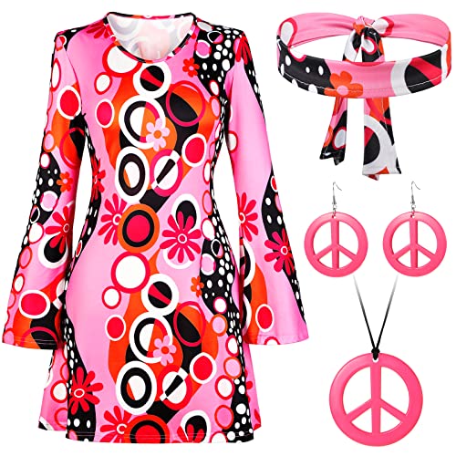 Haysandy 70s 60s Hippie Costume Set Women Disco Outfit Accessories for Halloween Carnival ...