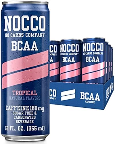 NOCCO BCAA Energy Drink Tropical Flavor - 12oz Cans (Pack of 12) 180mg ...