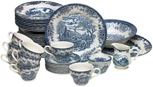 Amazon.com | Churchill China Brook Blue 45-Piece Dinnerware Set ...