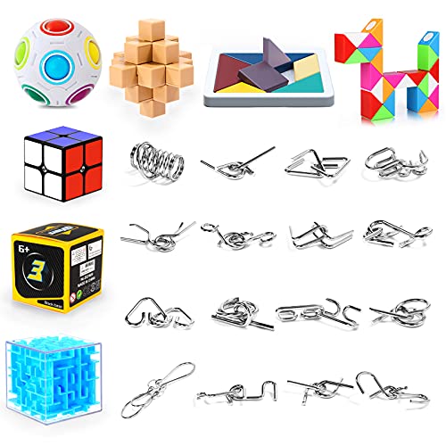 Vdealen 23 Pack Brain Teaser Puzzles Toy Set, 2x2 3x3 Speed Cube 3D ...