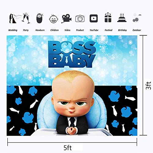 Buy Happy 1st Birthday Light Skin Boss Baby Backdrop 5x3ft Blue Bokeh ...