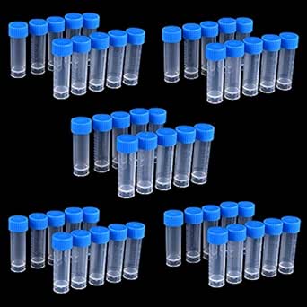 50 Pieces 5 ML Test Tubes Plastic Cryovial Tubes with Blue Screw Caps ...