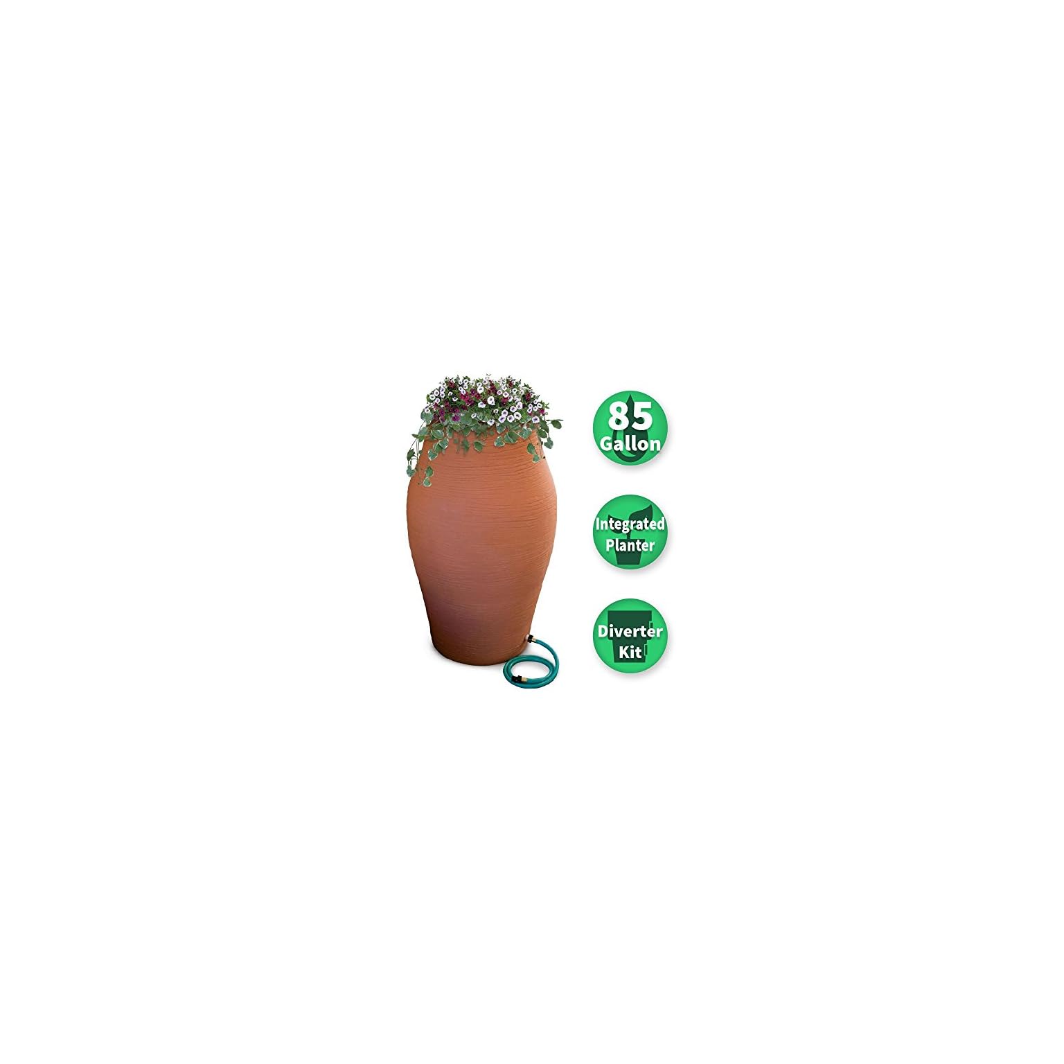 85 gal. Terra Cotta WaterUrn Decorative Urn Rain Barrel Kit with ...
