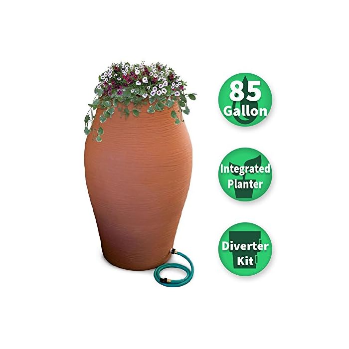 85 gal. Terra Cotta WaterUrn Decorative Urn Rain Barrel Kit with ...