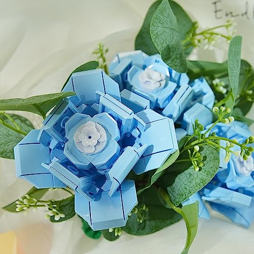 JAKI Rose Flower Building Set for Adults Blue Bouquet Building Blocks ...
