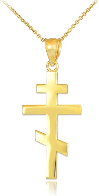 Amazon.com: 10k Yellow Gold Plain Russian Orthodox Cross Pendant ...