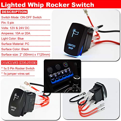 XJMOTO 5Pin Rocker Switch Lighted Whip Blue Laser 20A 12V Compatible ...