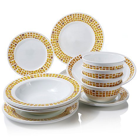 Corelle Joy Mangano 16- Piece Dinnerware Set with Platter - Gold Yellow ...