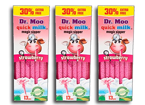 Dr Moo Magic Milk Magic Sipper Straws. Strawberry Flavour 3 x Packs (30 ...