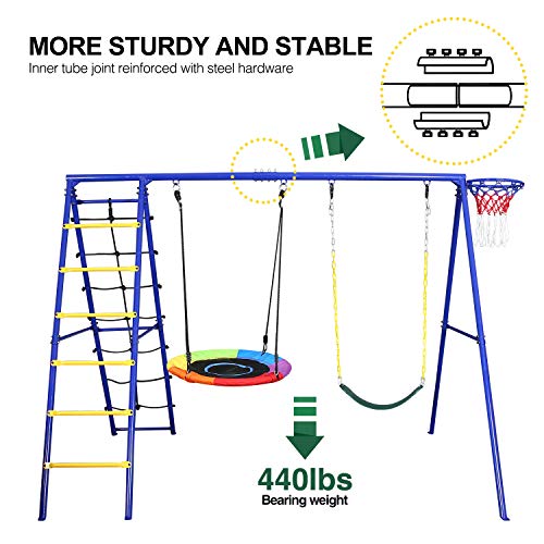 Trekassy 440lbs Swing Set With Heavy Duty A Frame Metal Swing Stand 1 Saucer Swing 1 Belt trekassy-440lbs-swing-set-with-heavy-duty-a-frame-metal-swing-stand-1-saucer-swing-1-belt