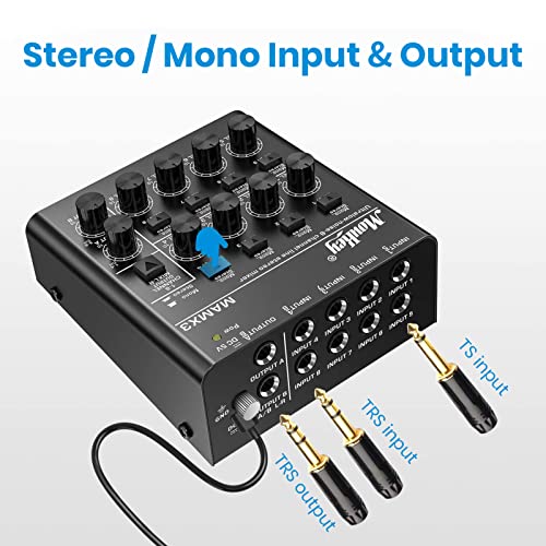 Moukey Audio Mixer Line Mixer, DC 5V, 8-Stereo Ultra, Low Noise 8-Channel for Sub-Mixing, Ideal ...