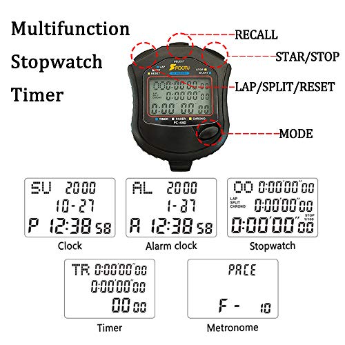 Fcxjtu Stopwatch 30 Lap Split Memory Digital Stopwatch Countdown Timer 12 24 Hour Clock Alarm
