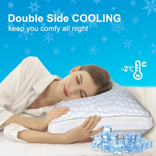 QUTOOL Luxury Cooling Memory Foam Pillows 2 Pack, Bamboo Bed Pillows Standard Size Set of 2 ...