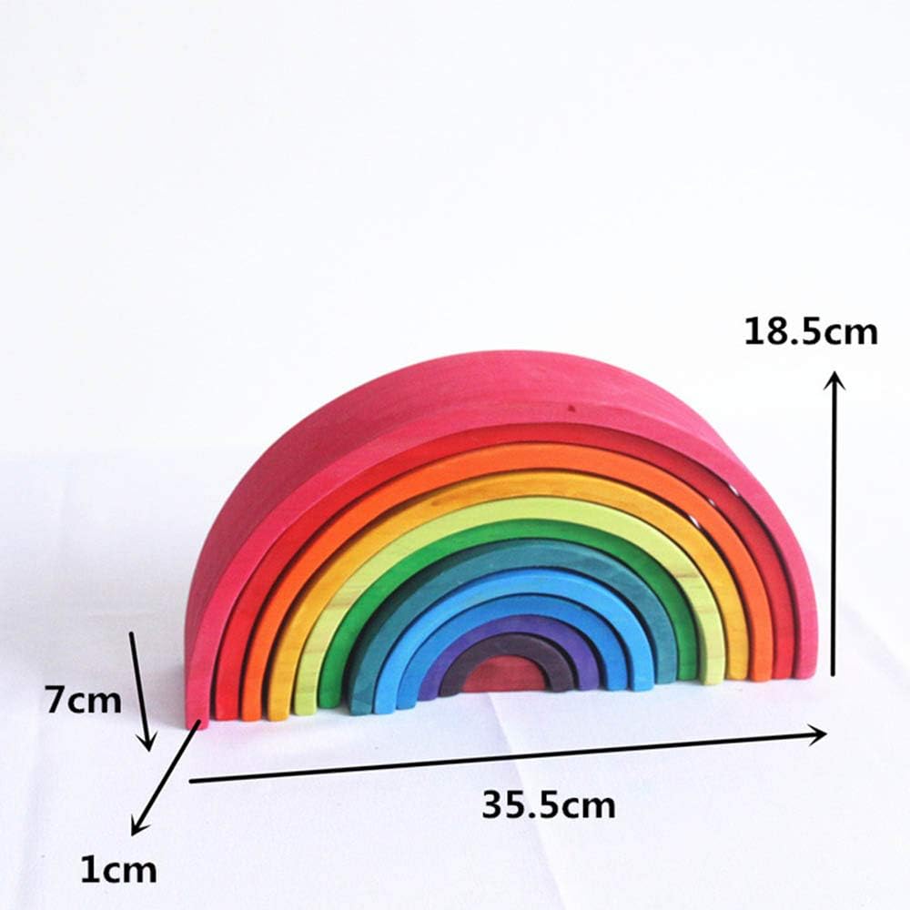 EASYBUY 12PCS Wooden Rainbow Nesting Stacker Nesting Puzzle Blocks ...