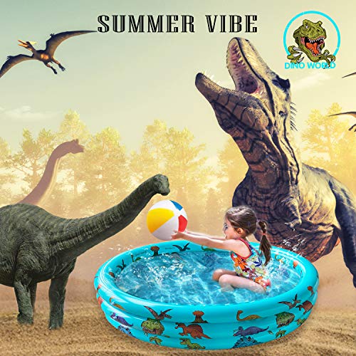 Dinosaur Inflatable Pool for Kids, Dino Kiddie Swimming Pool, Blow Up 3 ...