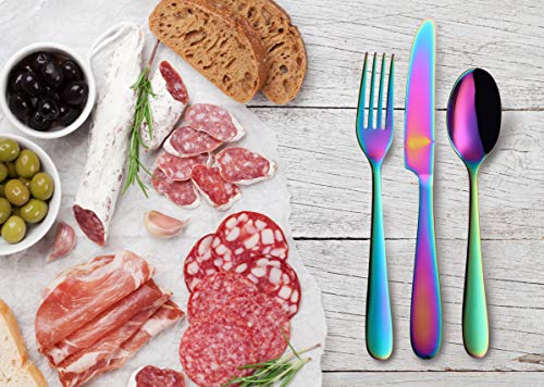 Colorful Rainbow Flatware Silverware Set, 30-Piece Stainless Steel ...