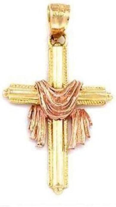 Amazon.com: Cross & Shroud Charm 14k Two Tone Gold 28mm: Italian Style ...