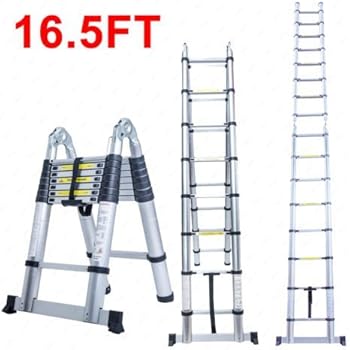 16.5 Ft Aluminum Telescopic Ladder Telescoping A-Type Extension Multi ...